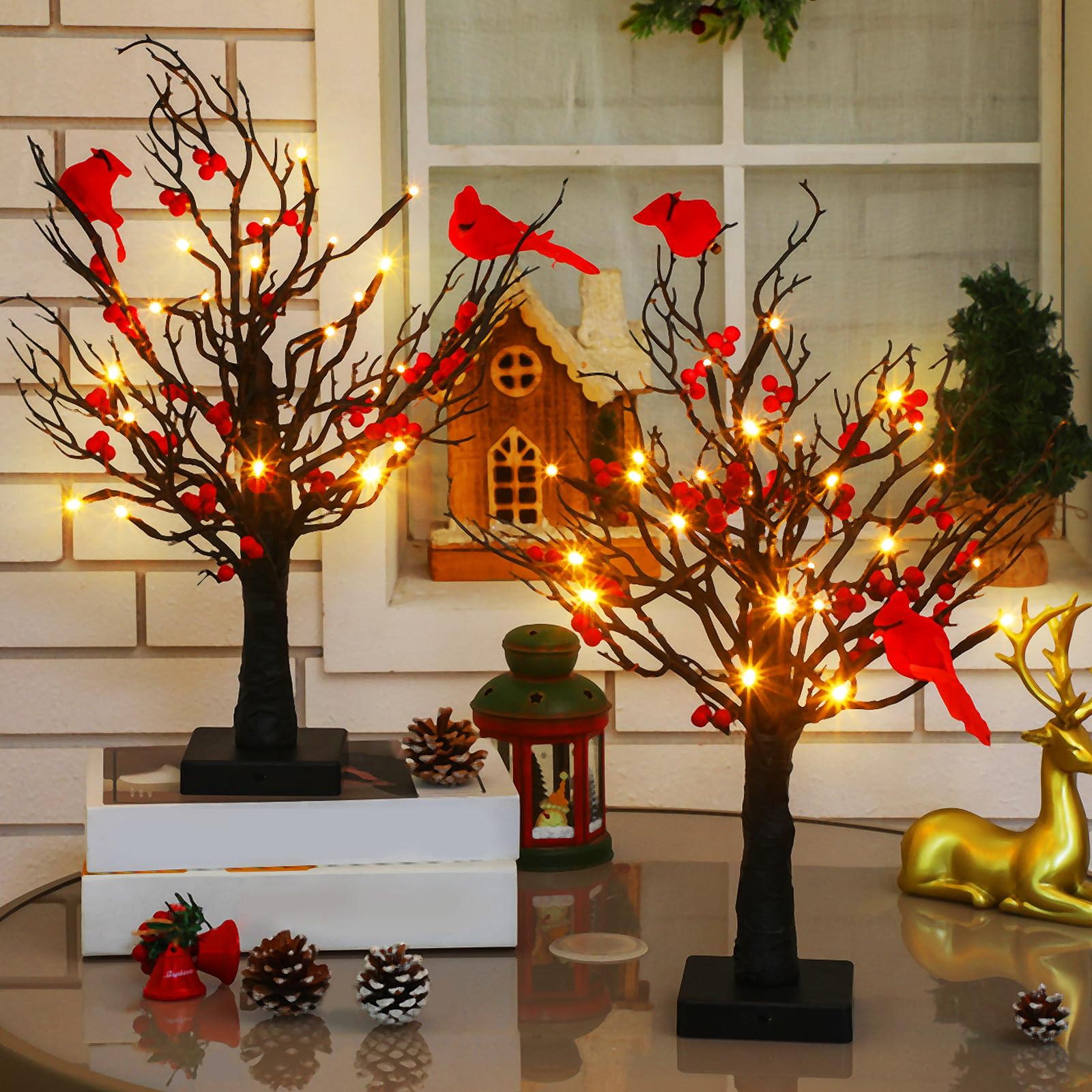 🎄Christmas Lighted Mini LED Tree With Red Berries – gooob