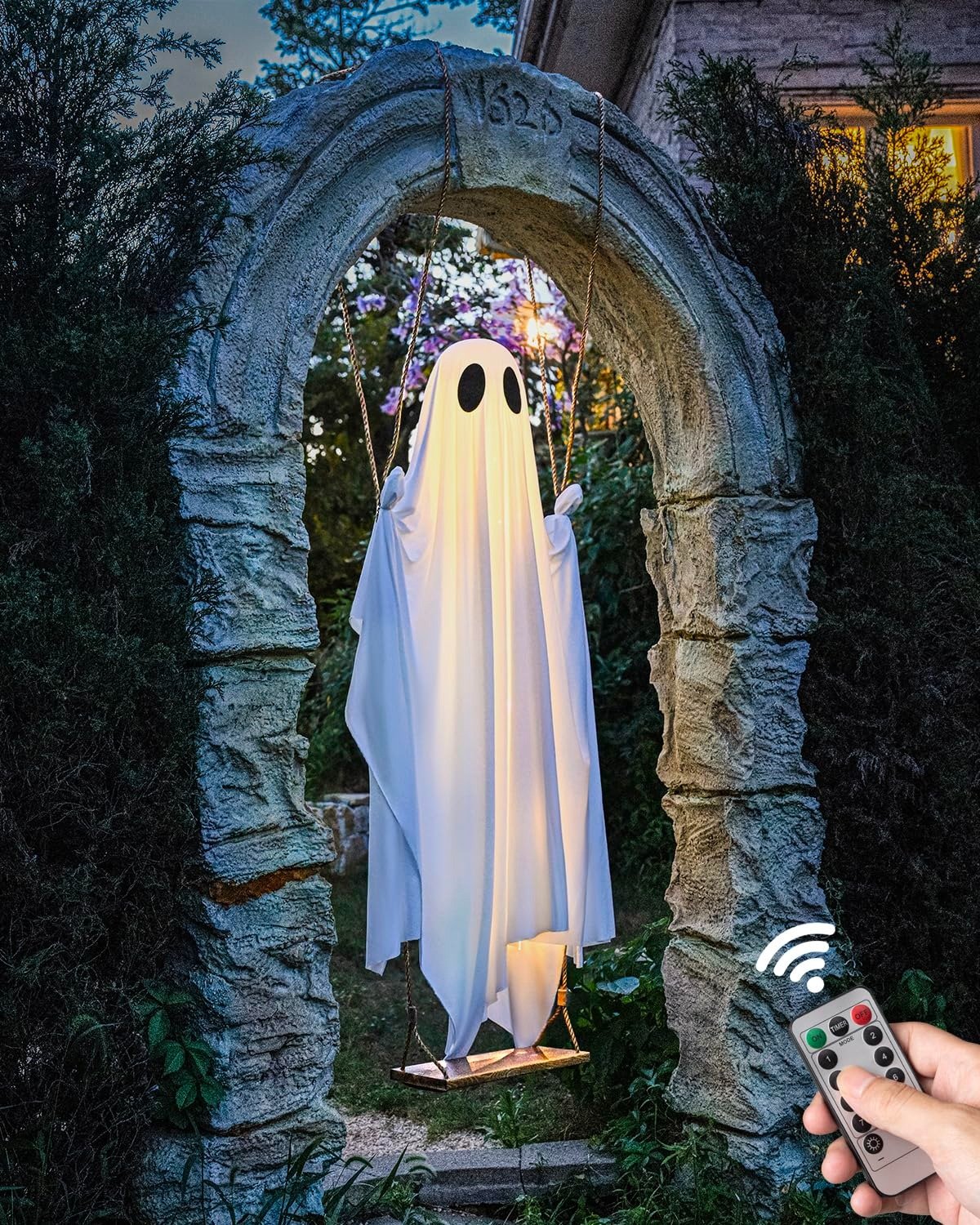 🔥Hanging Swing Ghost Halloween Decor with String Lights – gooob